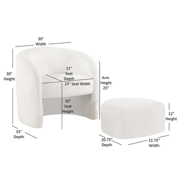 Skylar White Boucle Fabric Accent Chair with Ottoman by Greyson Living ...