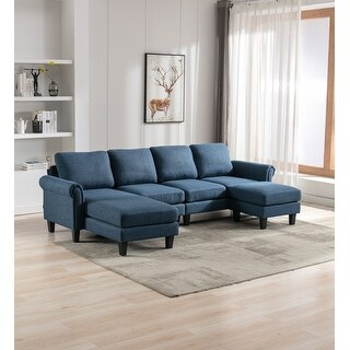 U Shaped Sectional Sofa Polyester Chaise Accent Sofa Living Room Sofa