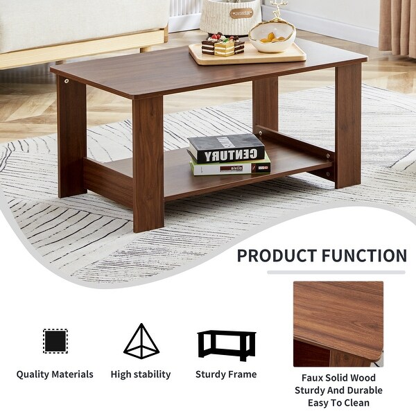 Modern 2 layer Coffee Table Rectangular End Table with Open Storage Shelf Dining Table Center Table for Living Room