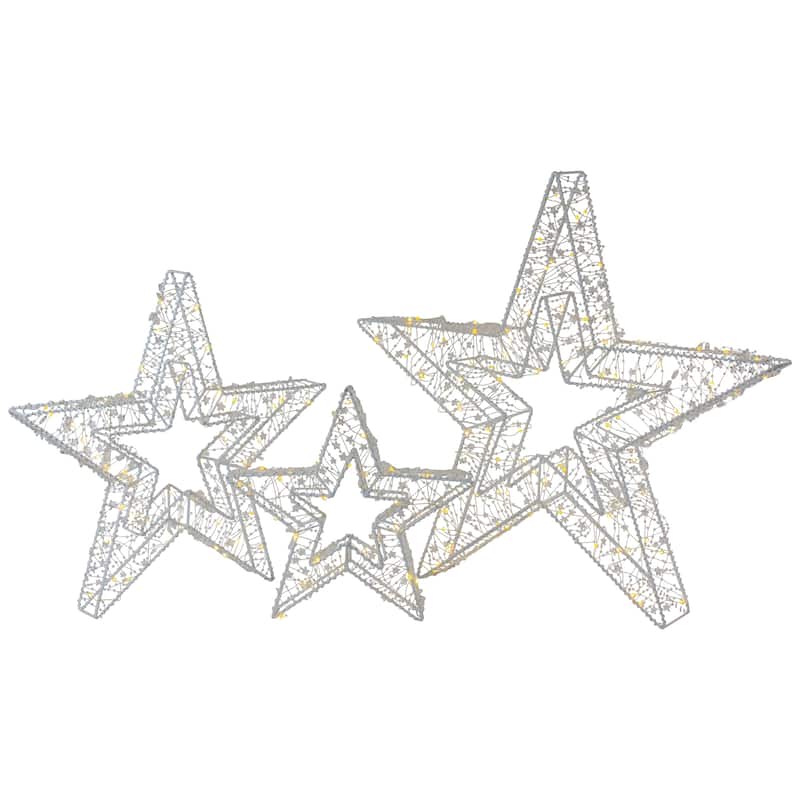 Set of 3 LED Lighted Color Changing Stars Outdoor Christmas Decorations ...
