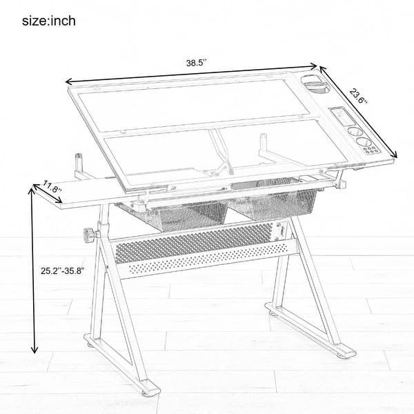 Nestfair Black Adjustable Tempered Glass Drafting Printing Table with ...