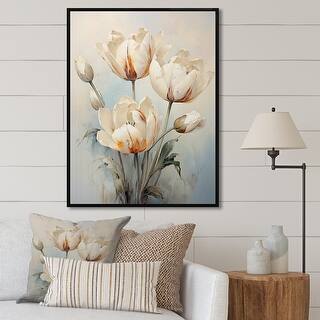 Designart "Minimalism Beige Tulips Symphony" Tulips Framed Wall Art ...