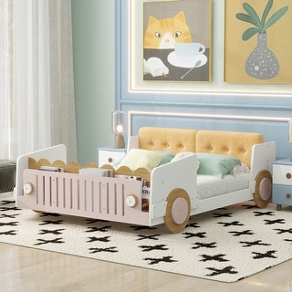 Full Size Race Car Bed, Wooden Full Bed for Kids, Car-Shaped Platform ...