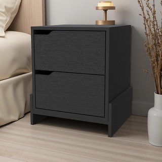 17"L Wenge Manufactured Wood Nightstand with 2 Spacious Drawers and ...