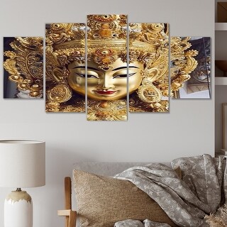 Designart "Golden Hindu Goddess Statue" Hinduisim Multipanel Canvas ...