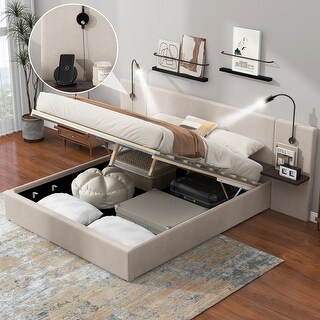 Multifunctional Design Full Size Platform Bed with 2 Shelves, 2 Lights ...
