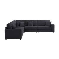 Deep Seat L-shape Sectional Sofa Set, Dark Grey Corduroy Oversized ...