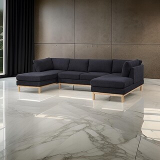 Hle 124 Inch Wide Sectional Sofa Double Chaise, U Shape, Black Sherpa ...