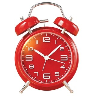 Vintage-Style Red Twin Bell Easy-to-Read Alarm Clock - 6.750 x 5.380 x ...
