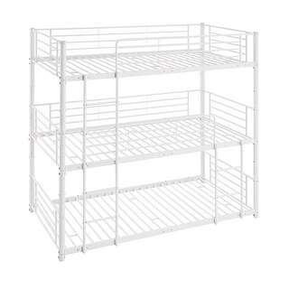 White-Twin Triple Bunk Bed Metal Slat Support, Convertible into 3 Beds ...