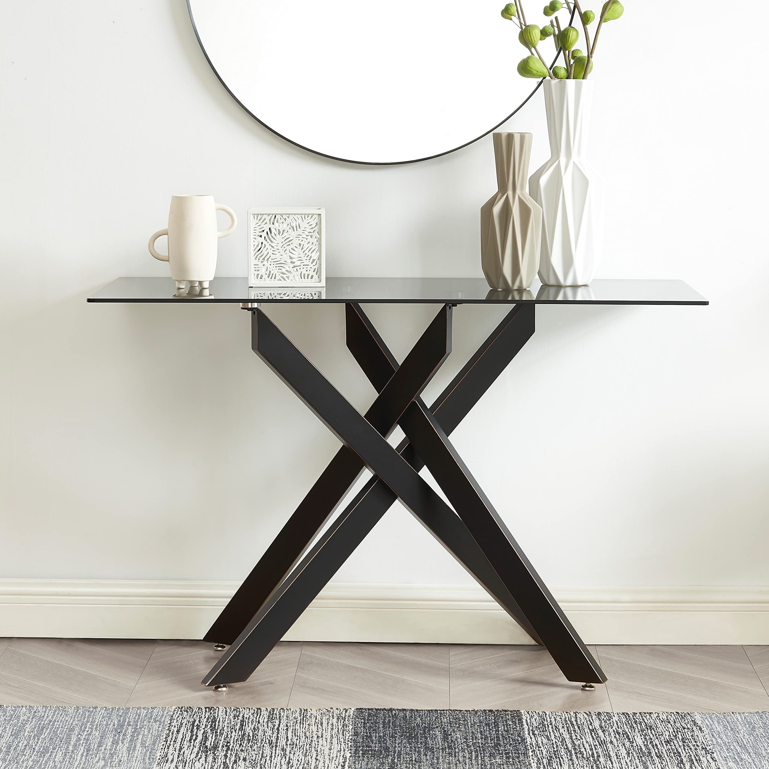 Modern Style Console Table Narrow Sofa Table with Tempered Glass Top ...