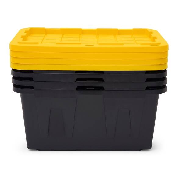 TOUGH BOX 27 Gallon Stackable Storage Totes with Lids, Black and Yellow ...