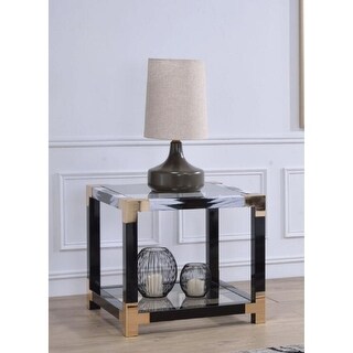 Square Leg End Table w/Bottom Glass Shelf in White Brushed & Clear ...