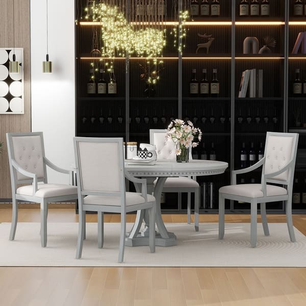 5-pc Wood Extendable Oval Desktop Dining Table Set w/ 4 Armrests Chair ...
