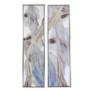 20 x 71 Tall Framed Rectangular Oil Paintings Set of 2, White Abstract ...
