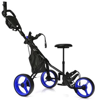Goplus Folding 3 Wheels Golf Push Cart W/Seat Scoreboard Adjustable ...
