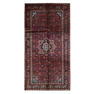 Shahbanu Rugs Red Vintage Persian Hamadan Flower Medallion with Fish ...