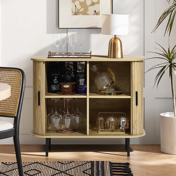 Mid Century Modern 2 Door Accent Cabinet with Slatted Sliding Doors 29.5 H x 35.4 W x 15.7 D On Sale Bed Bath Beyond 40190263