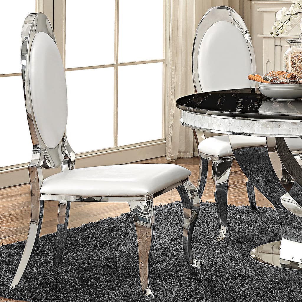 Luxurious Chrome Modern Design White Dining Chairs (Set of 2 ...