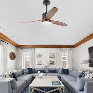 Bella Depot 52" Wood Reversible LED Ceiling Fan with Dimmable Light and ...