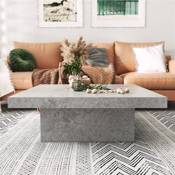 GALANO Carmelo 35.4 in Concrete Cool Grey Square Wood Top Coffee Table ...