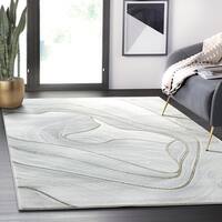 Abani Luna Contemporary Ribbon Grey Gold Metallic Area Rug - Bed Bath ...