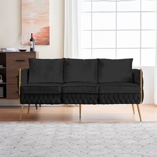 3-Seater Velvet Upholstered Sofa, Handmade Woven Tufted Back Couch ...