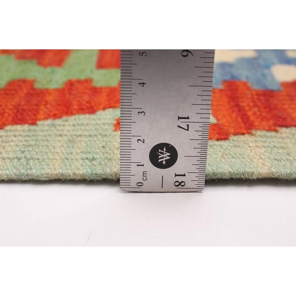 ECARPETGALLERY Flat-Weave Bold and Colorful Cyan Wool Kilim - 4'10 x 6 ...