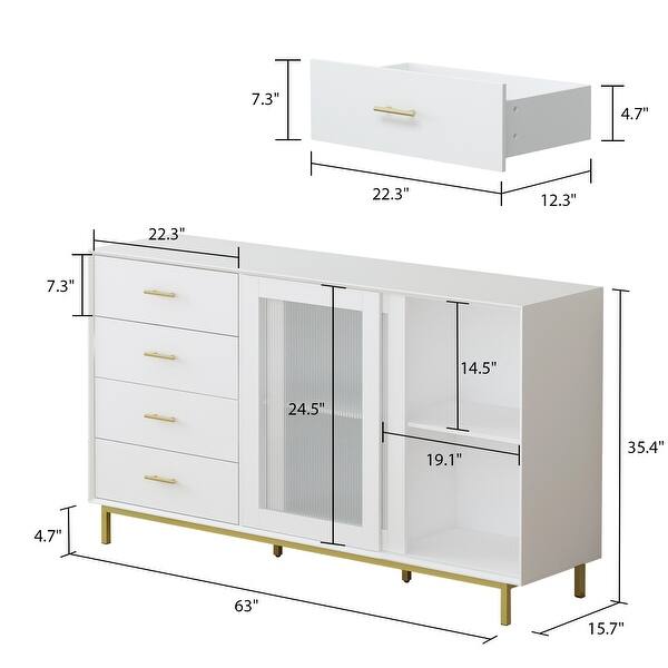 Timechee Modern Wood Sideboard Buffet Storage Cabinet Acrylic Glass ...