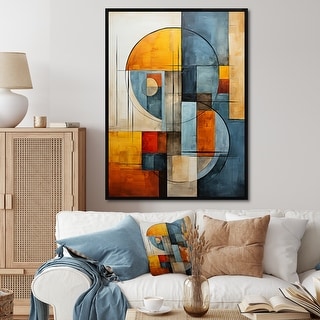 Designart "Orange And Blue Cubism Assemblage I" Cubism Framed Canvas ...