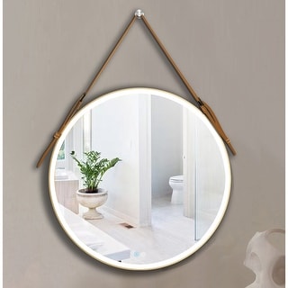 24 Inch Round Bathroom Mirror with Lights Smart 3 Lights Dimmable - Bed ...