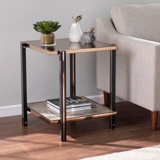 Elegant Design End Table With Champagne-hued Frame And Mirrored ...