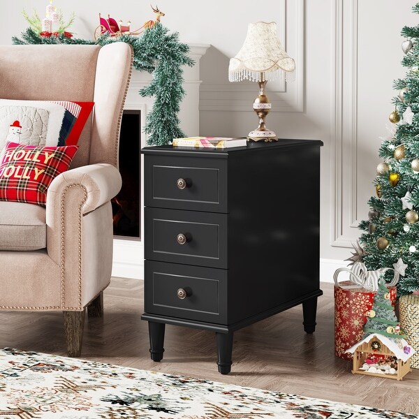 Wood End Table Fully Assembled Narrow Side Table with 3 Drawers Bed Bath Beyond 39673732
