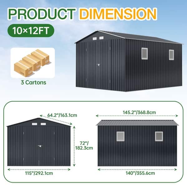 Lava Star 10' x 12' Outdoor Steel Storage Shed with Lockable Doors, 2 ...
