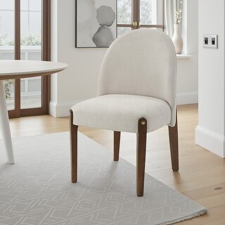 Gamo Set of 2 Side Dining Chair, Brown Rubberwood, Soft White Fabric ...