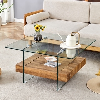 31.4 Inch Modern Two-Tier Square Coffee Table -An Elegant Combination ...