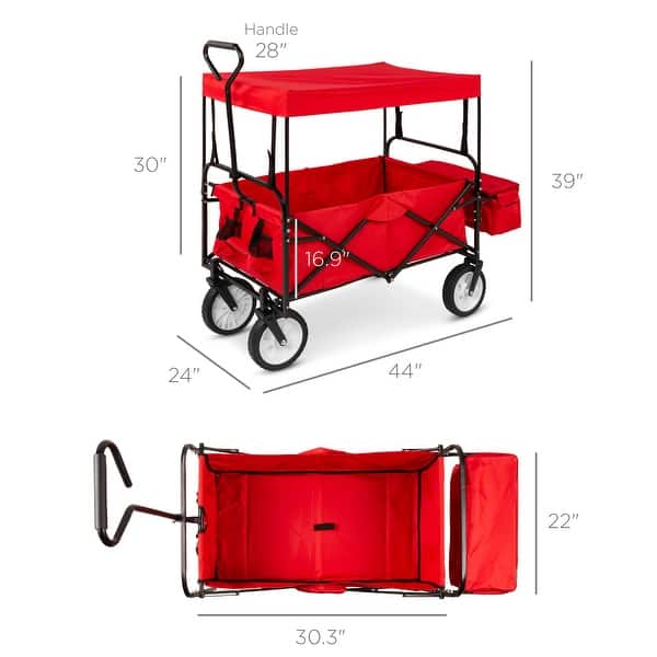 Collapsible Folding Outdoor Utility Wagon with Canopy Garden Cart w ...