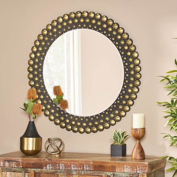 Rone Contemporary Studded Round Wall Mirror by Christopher Knight Home ...