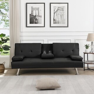 Black Convertible Folding Futon Sofa Bed w/ Armless Sleeper Loveseat ...