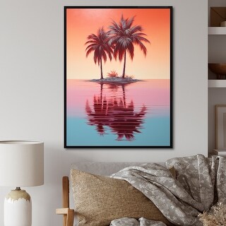 Designart "Ruby Reflection Palms By The Shore I" Palms & Palm Trees ...