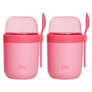 3-Compartment Leak-Proof Snack Cup with Spoon, 2-Pack, Pink - Bed Bath ...