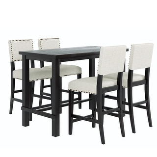 5Pcs Modern Counter Height Dining Set with 1 Table&4 Cushioned Chairs ...