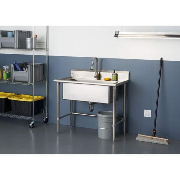 TRINITY EcoStorage® Stainless Steel Utility Sink w/ Pull-Out Faucet ...