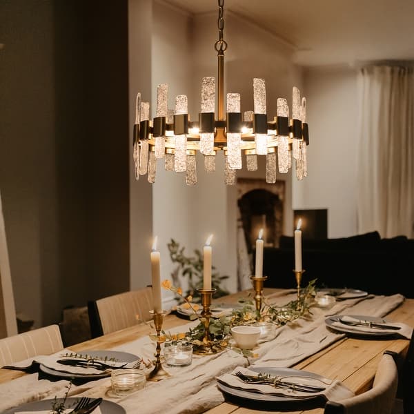 Pennia Mid-century Modern Drum Chandelier with Crystal Glass Metal ...