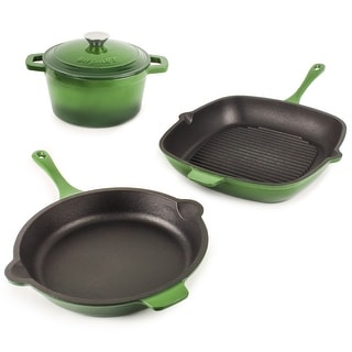 BergHOFF Neo 4pc Cast Iron Cookware Set, Fry Pan, Grill Pan & Round ...