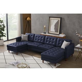 U-Shaped Sectional Sofa Modern Tech PU Leather Sofa with Double Chaises - Bed Bath & Beyond ...