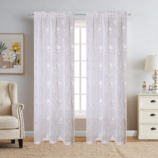 Debra 2 Piece Floral Embroidered Rod Pocket Window Panels, 38x84 Inches ...