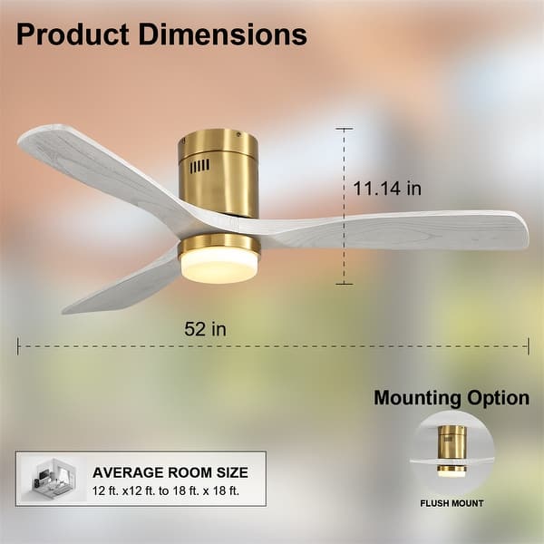 52" Flush Mount Ceiling Fan without Light,Reversible DC Motor,Wood ...