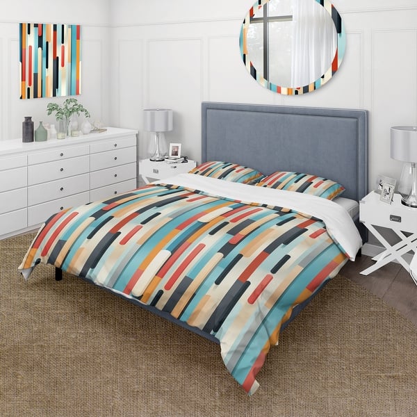 Designart "Urban Chic Striped Pattern IV" Blue Modern Bed Cover Set ...