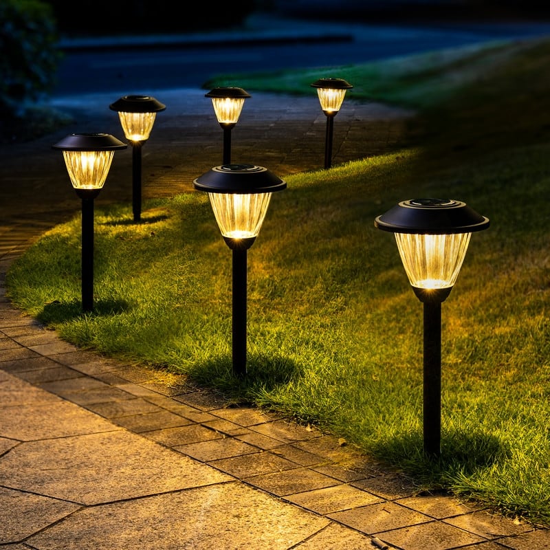 Solar Powered Outdoor Pathway Metal & Glass 6 Pack Light - Overstock ...